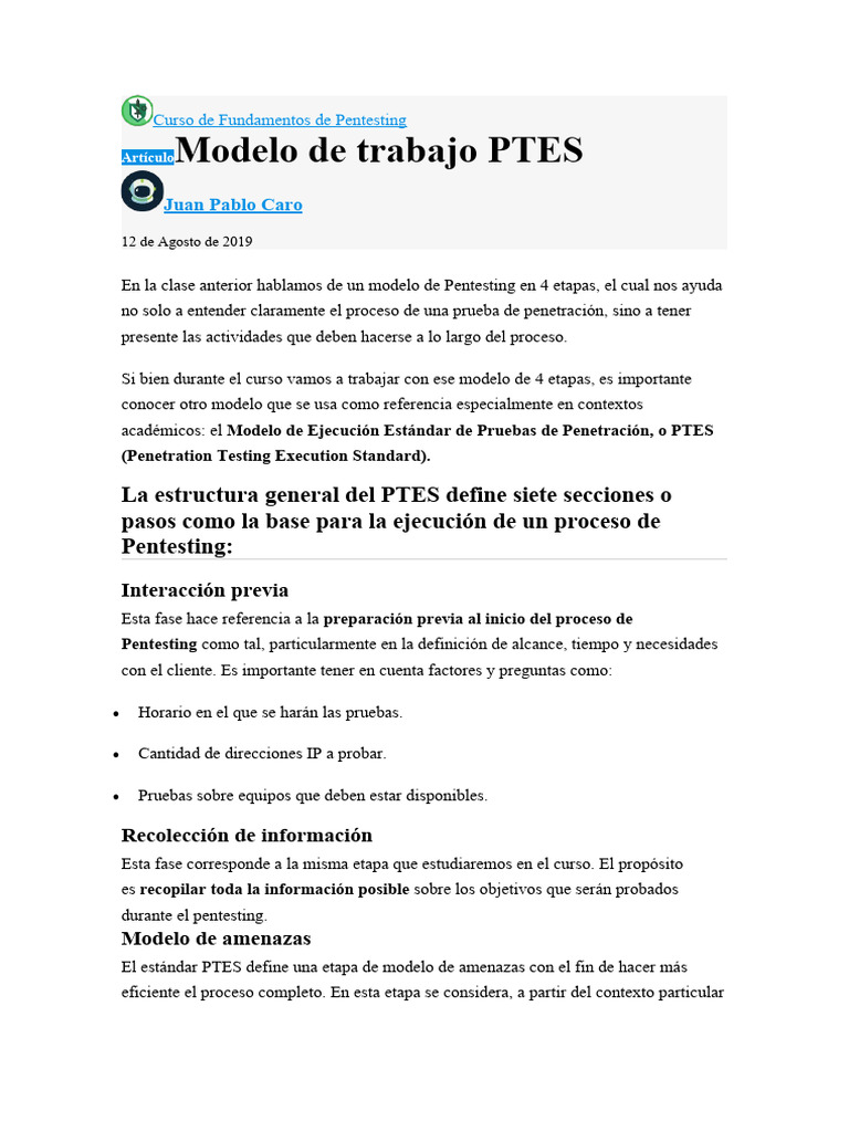 04 - Modelo de Trabajo PTES | PDF | Prueba de penetración | Información