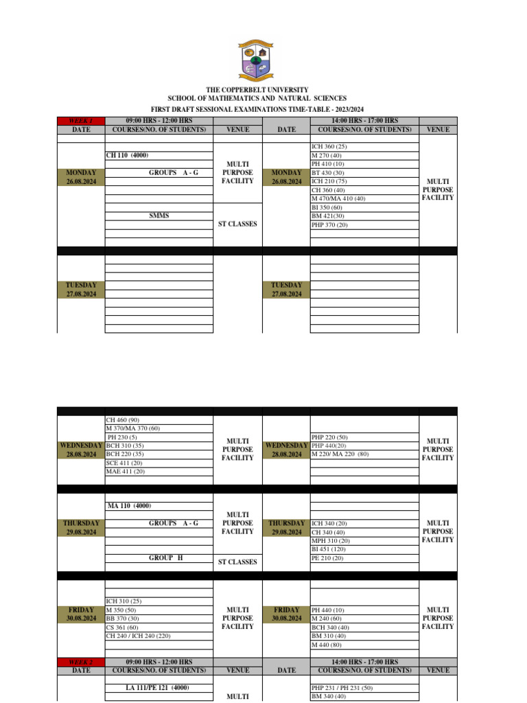 2023 2024 Draft Exam Timetable | PDF