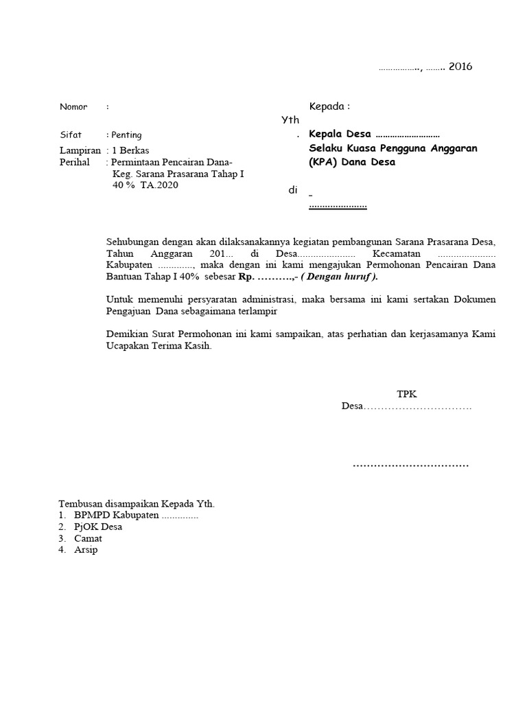 Surat Pengajuan Pencairan Dana | PDF