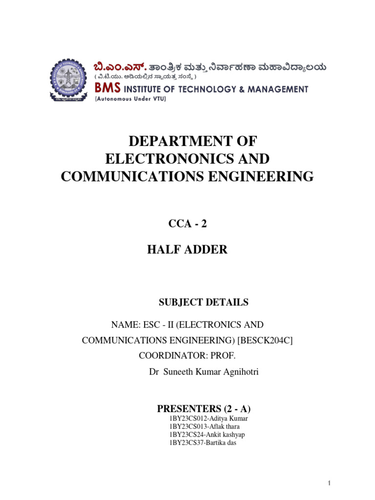 Half Adder Electronics Report | PDF | Logic Gate | Electrical Engineering