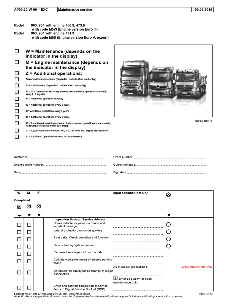 Maintanience Sheet | PDF | Mercedes Benz | Steering