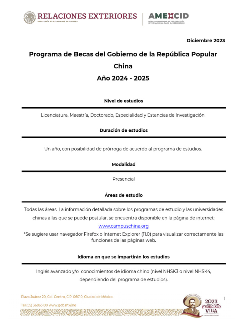 Programa de Becas Del Gobierno de La Rep Blica Popular China A o 2024 - 2025 | PDF | Sistema ...
