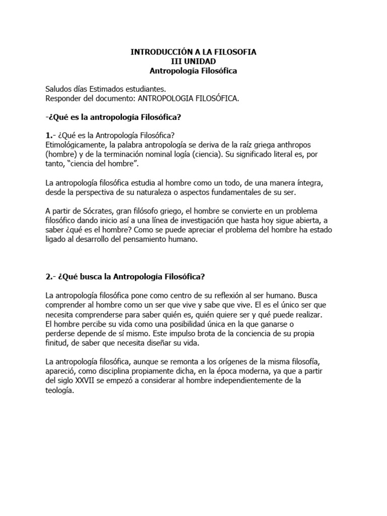 Introducción A La Filosofia Pdf Antropología Filosófica Alma