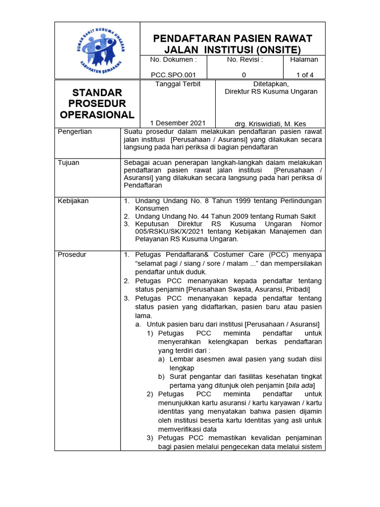 PCC - Spo.001 - Pendaftaran Pasien Rawat Jalan Institusi | PDF | Ilmu Sosial