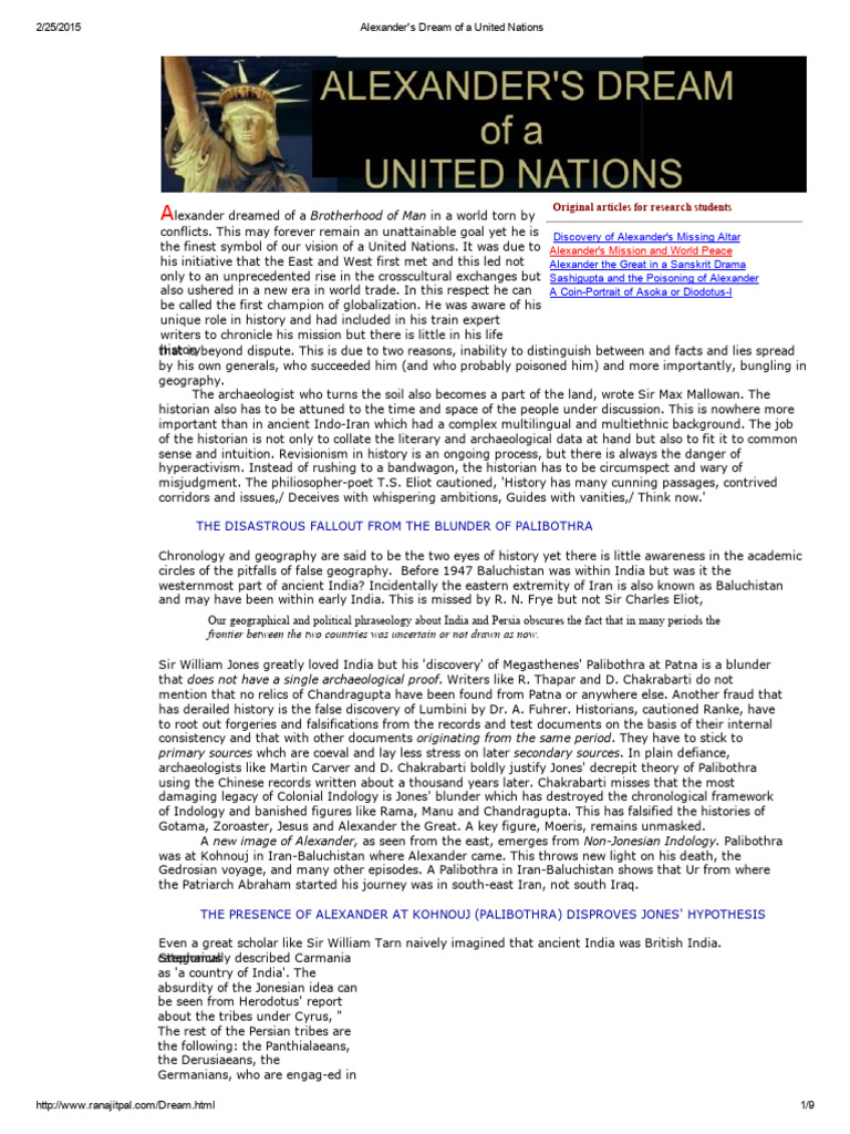 Alexander's Dream of A United Nations | PDF | Ashoka | Alexander The Great