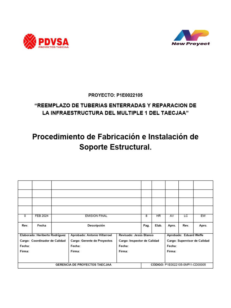 Procedimiento Soporte Estructural TAECJAA | PDF | Sistema de manejo de calidad | Ingeniería
