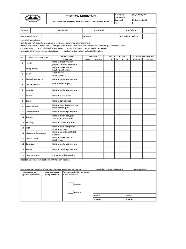 Laporan Preventive Maintenance FLEXIBLE | PDF