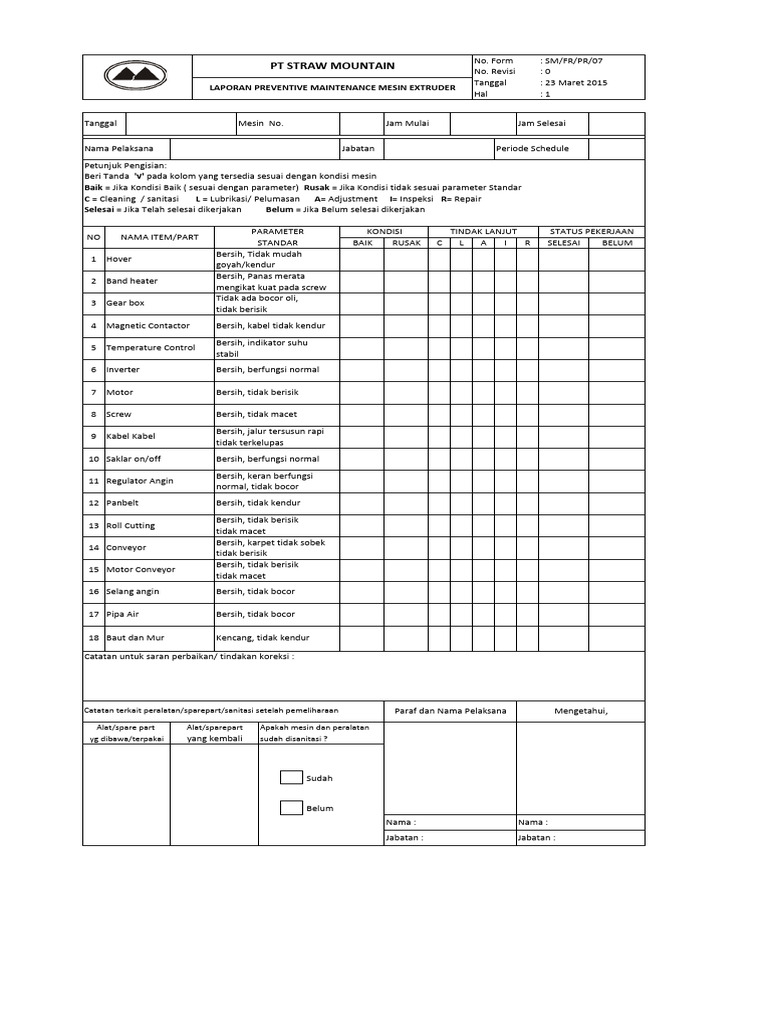 Laporan Pemeliharaan Mesin Extruder | PDF