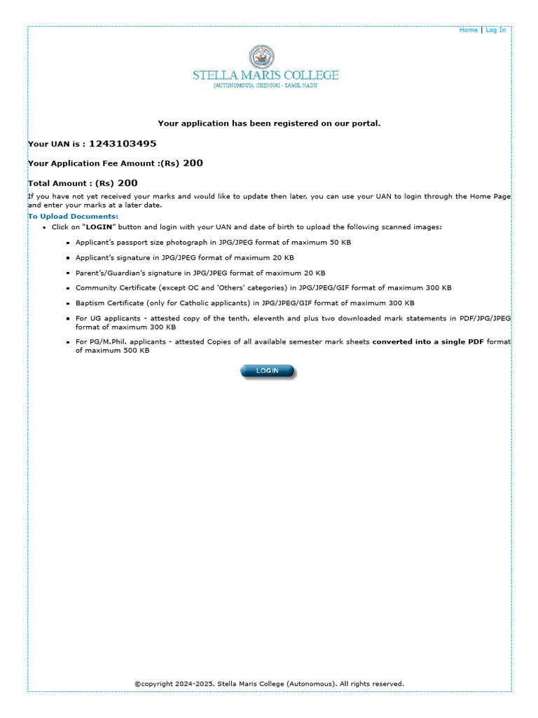 Stella Maris College - Online Application Confirmation | PDF