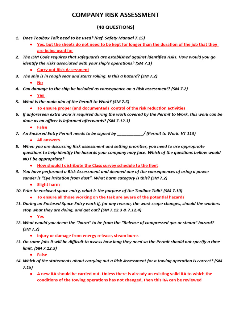 Company Risk Assessment Tests | PDF | Risk | Occupational Safety And Health