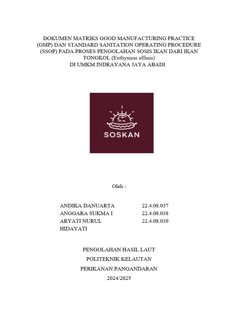 GMP dan SSOP Sosis Ikan Tongkol UMKM | PDF