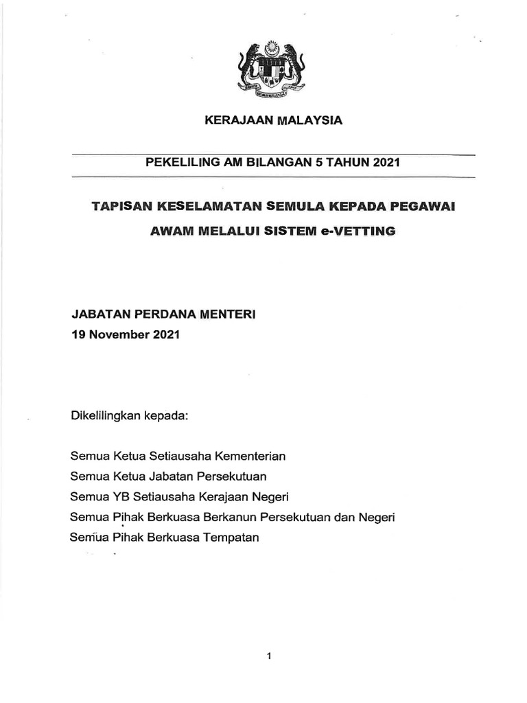 PEKELILING AM BILANGAN TAHUN 2021 TAPISAN KESELAMATAN SEMULA KEPADA ...