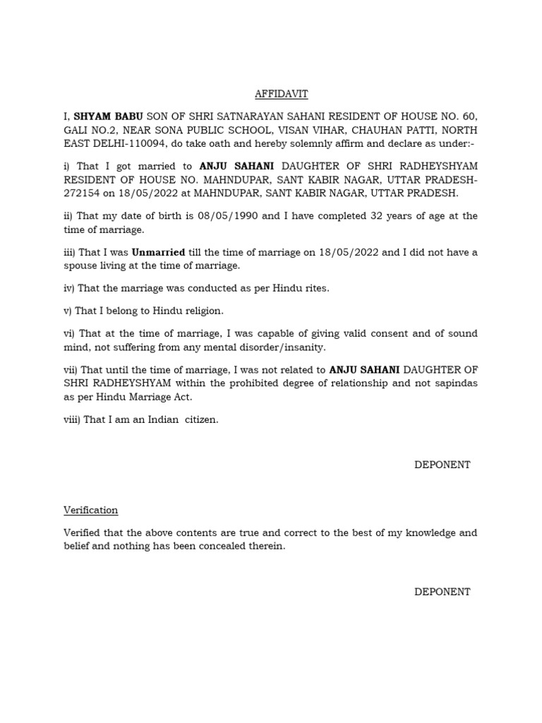 Marrige Affidavit Women | PDF | Affidavit | Marriage