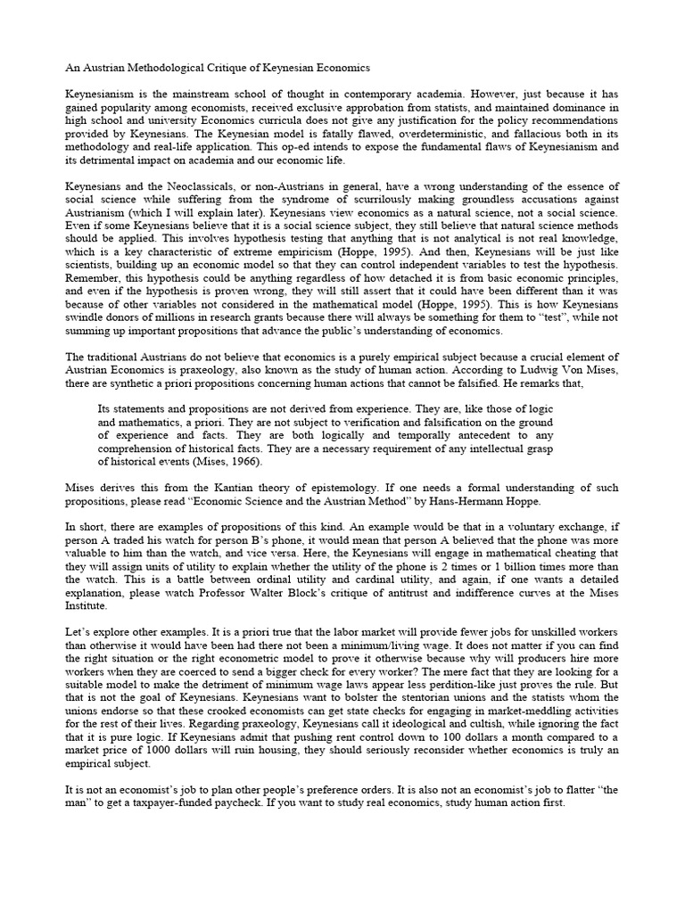 An Austrian Methodological Critique of Keynesian Economics | PDF ...