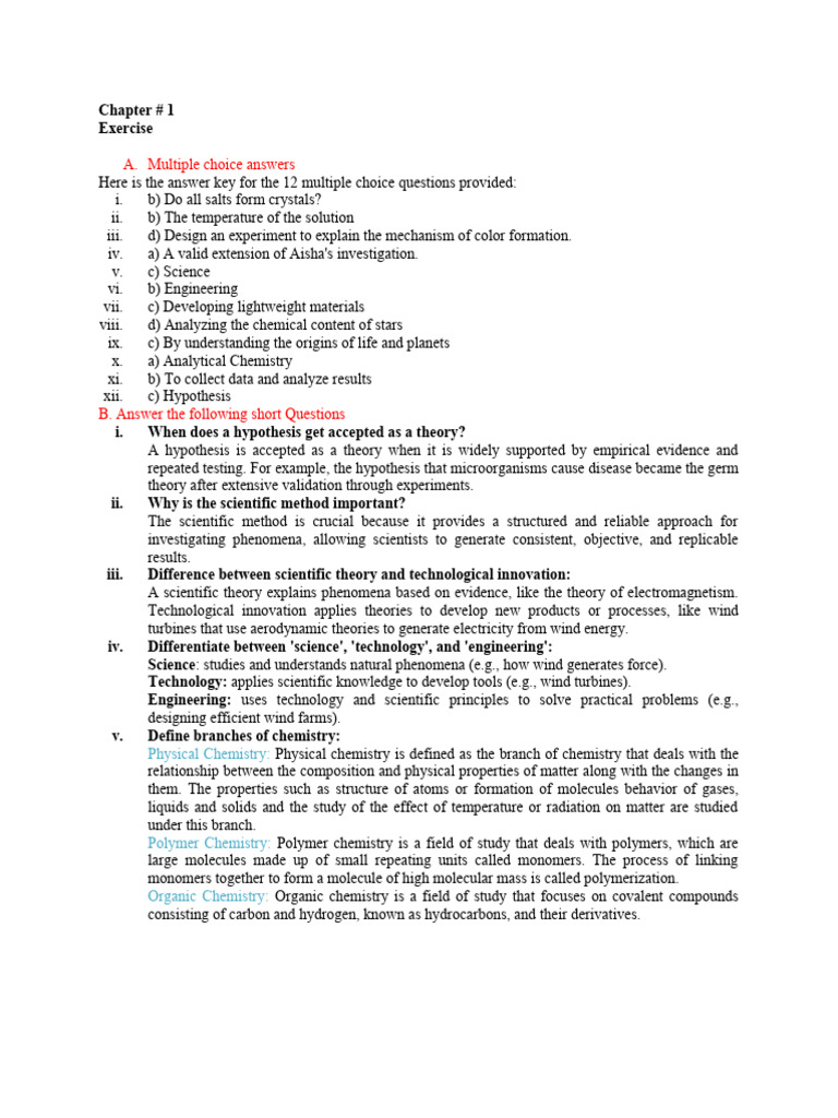 Chapter 1 Exercise (Ans) | PDF | Chemistry | Science