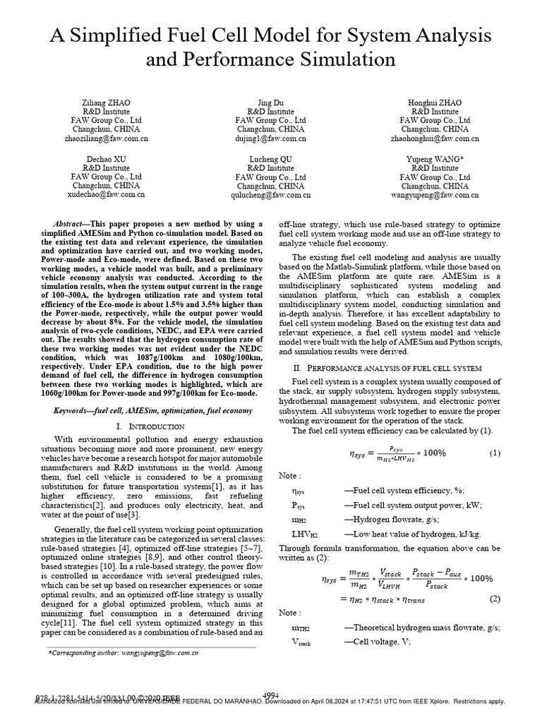 Fuel Cell Vehicle Simulation Model | PDF | Fuel Cell | System