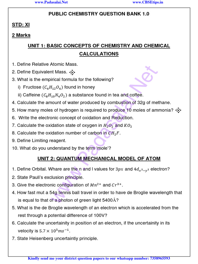 11th Chemistry Important Questions PDF | PDF | Chemical Equilibrium ...