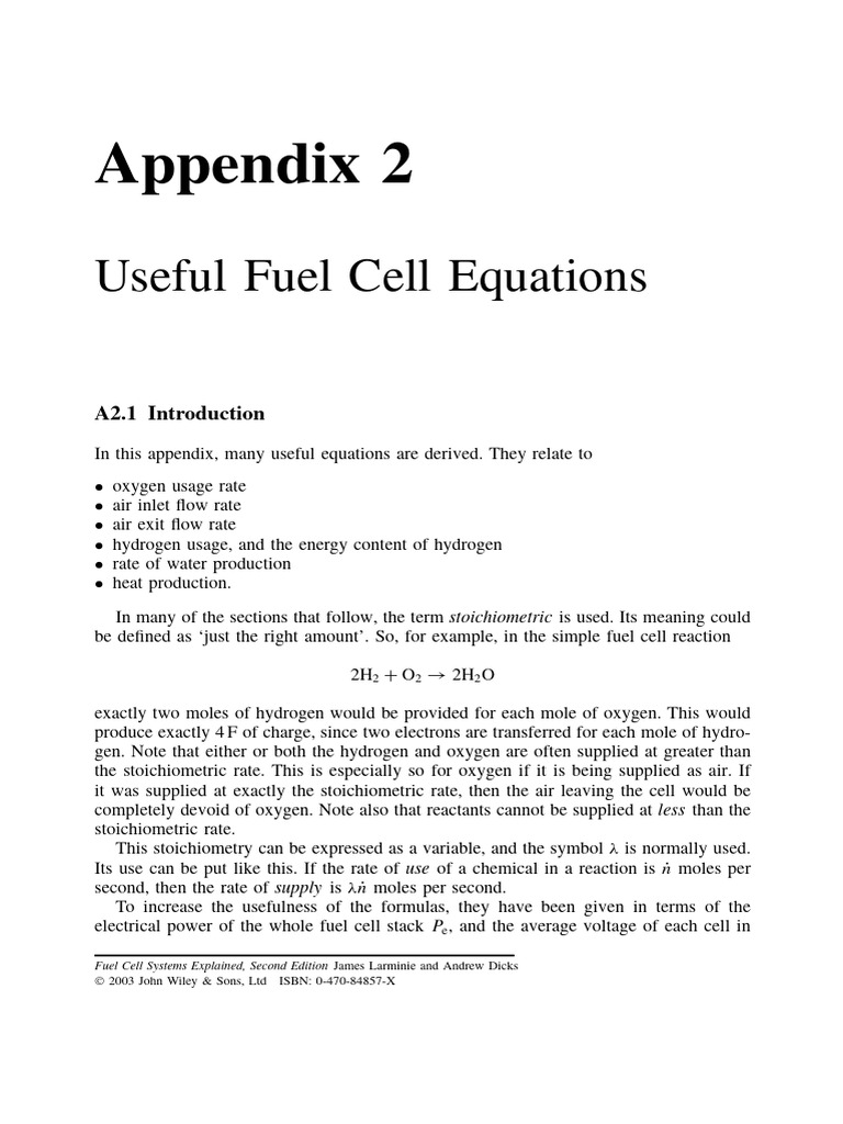 Fuel Cell Systems Explained - 2003 - Larminie - Appendix 2 Useful Fuel ...