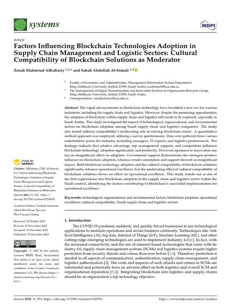Factors Influencing Blockchain Technologies Adopti | PDF | Supply Chain | Supply Chain Management