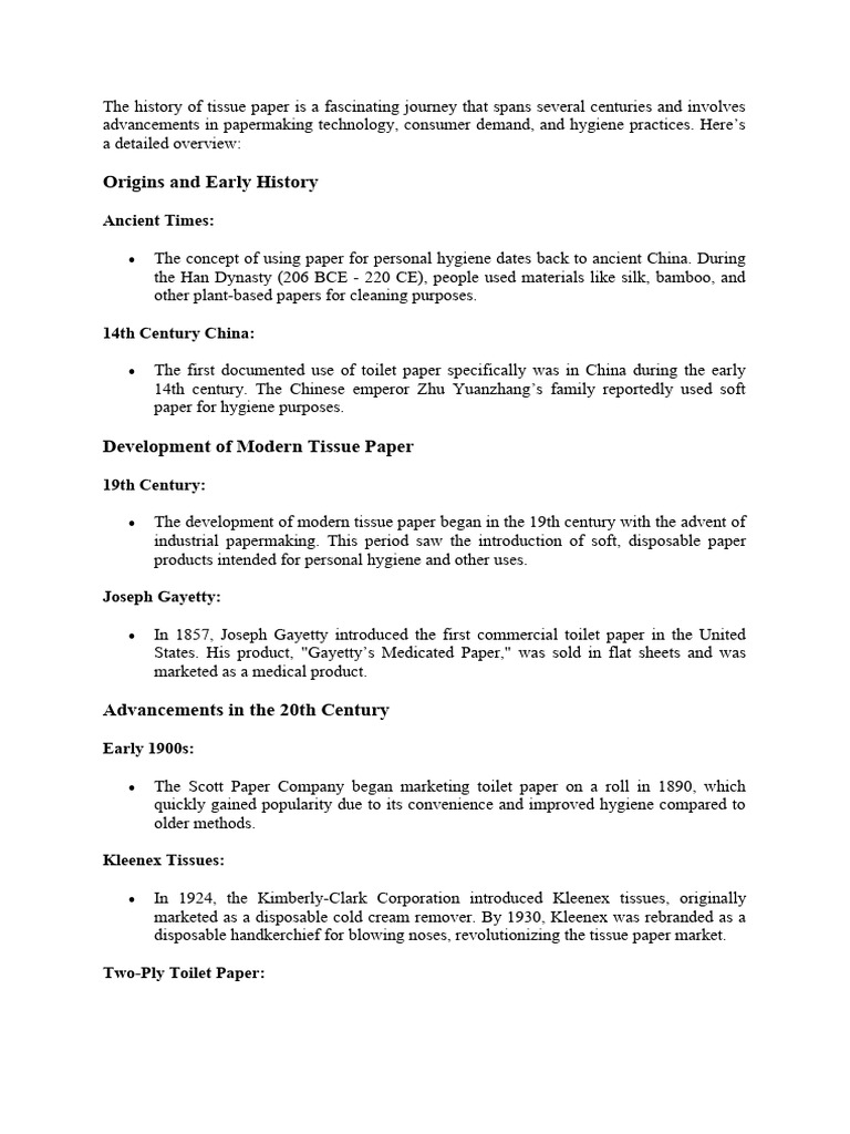 History of Tissue | PDF | Paper | Pulp (Paper)
