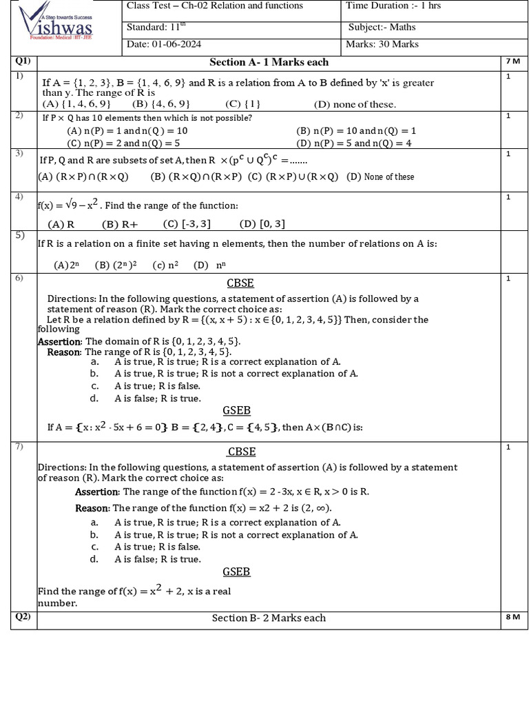 11th Maths Qp 01 06 2024 Pdf Function Mathematics Mathematical Analysis