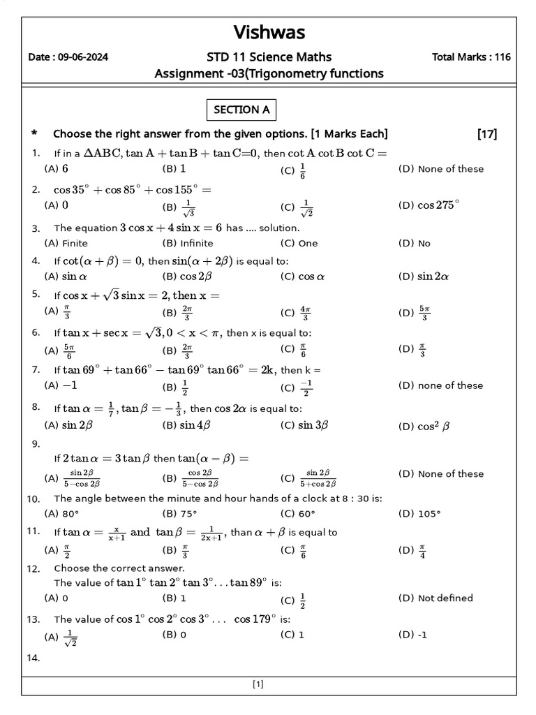 Maths CHP 3 Assignment | PDF | Trigonometric Functions | Elementary Geometry