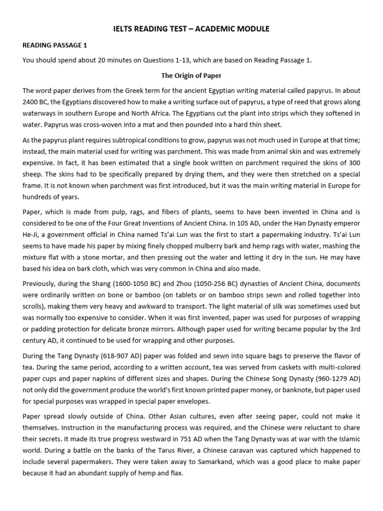 Ielts Reading Test - Academic Module | PDF | Papermaking | Planets