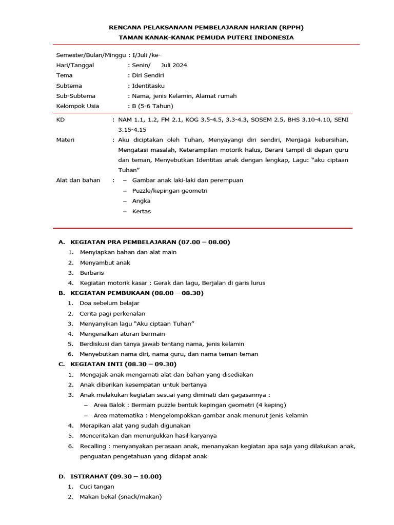 RPPH Tema Diriku Identitasku | PDF