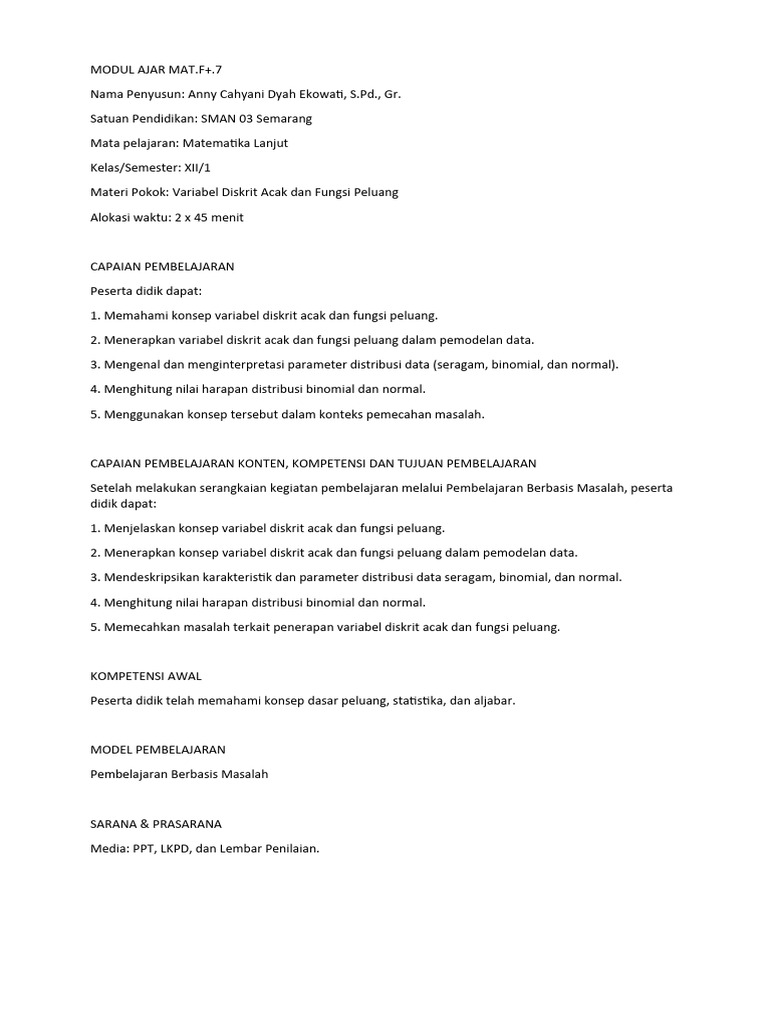 Modul Ajar Mat Lanjut Xii | PDF