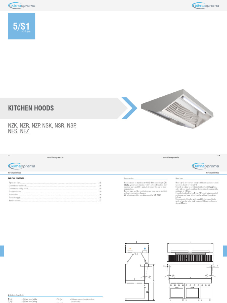 Kitchen Hoods Specifications Guide | PDF
