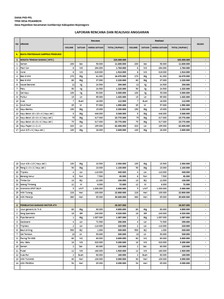 Laporan Rencana Dan Realisasi | PDF