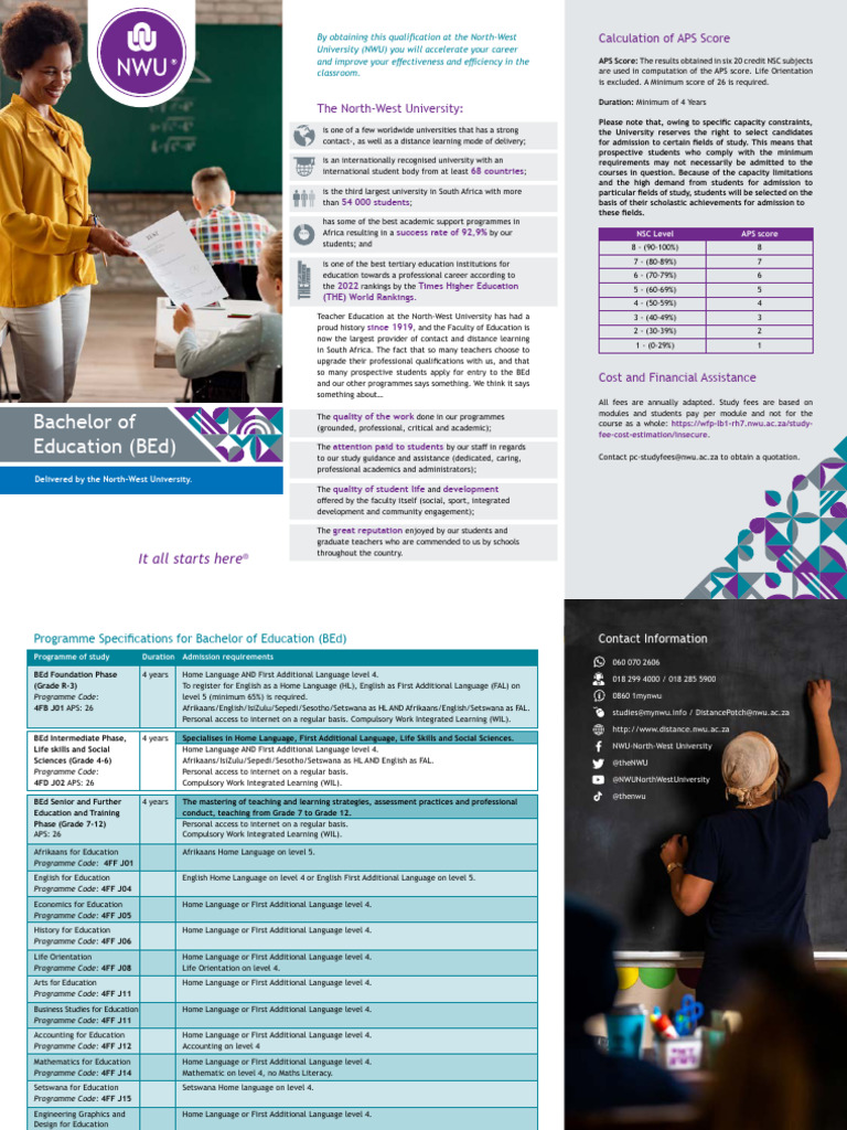 NWU Distance Learning BEd | PDF | University And College Admission ...