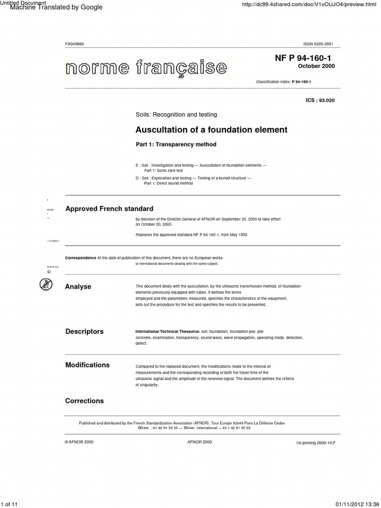 Nf-P-94-160-1-Auscultation-Des-Fondations-Profondespdf-1 - ENG Google Translate | PDF ...