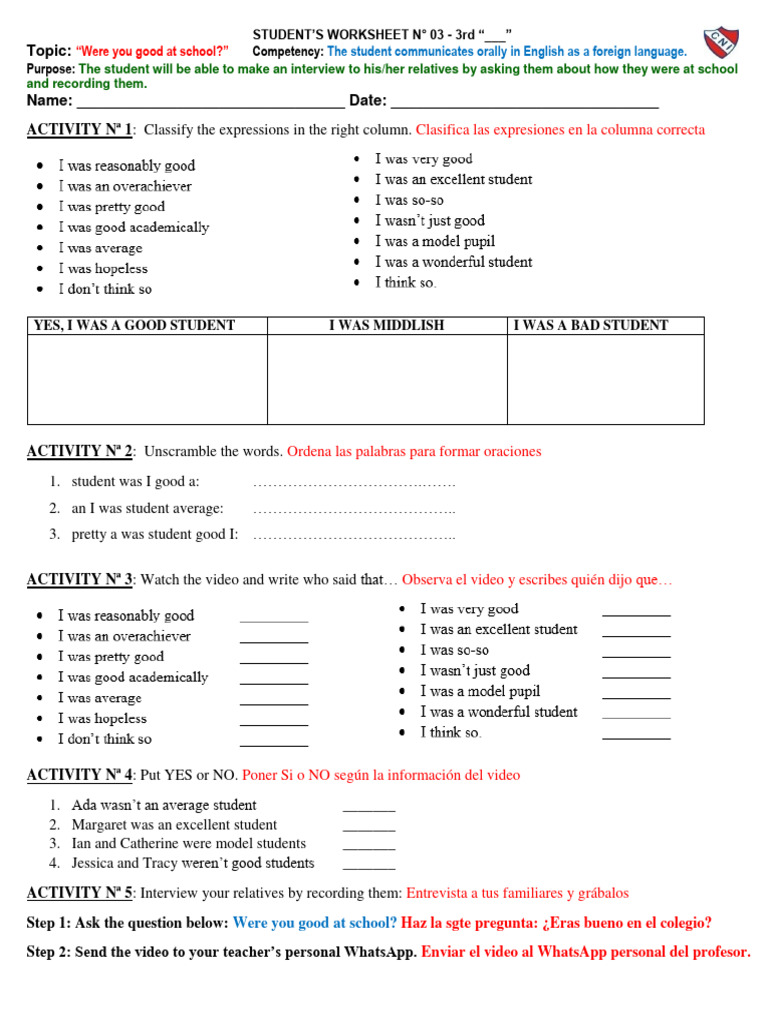STUDENT''S WORKSHEET #03 - 3rd Garde | PDF