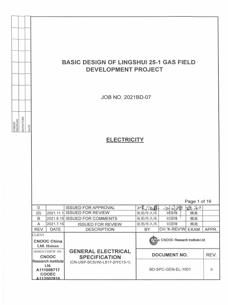 Bd-Spc-Gen-El-1001 General Electrical Specification Rev0 | PDF | Specification (Technical ...