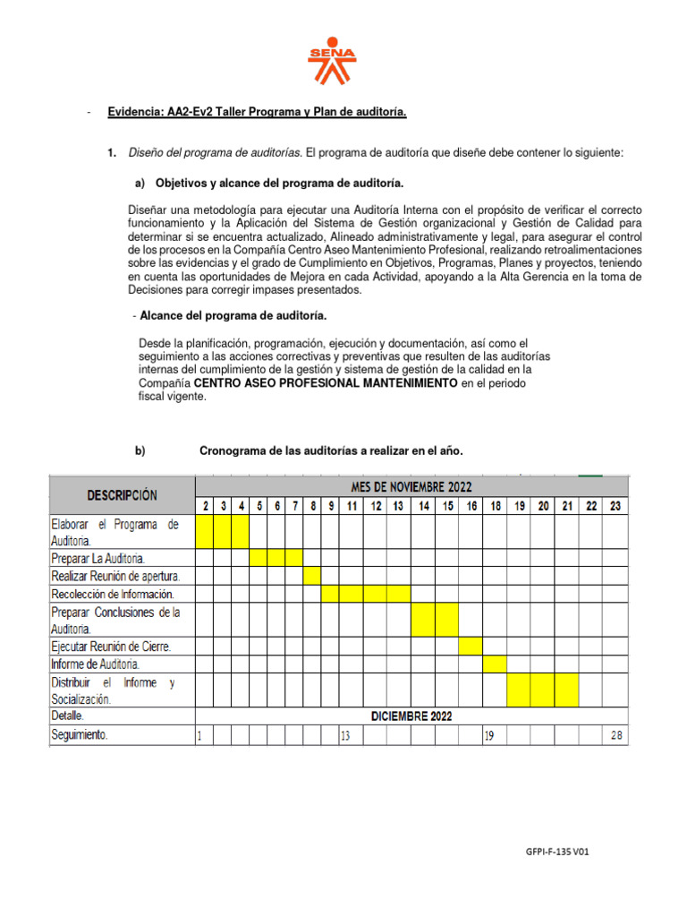 Evidencia AA2-Ev2 Taller Programa y Plan de Auditoría. | PDF | Auditoría | Programa de computadora