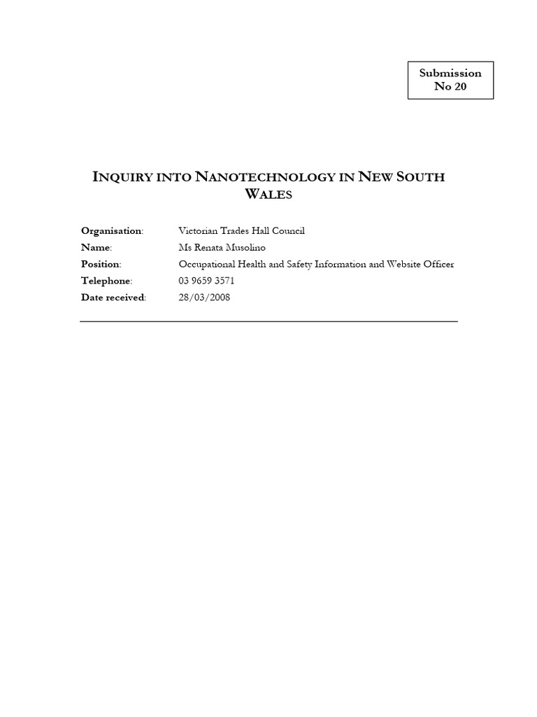 Submission 20 No Nanotech Regs or RAs Regs | PDF | Nanotoxicology | Nanotechnology