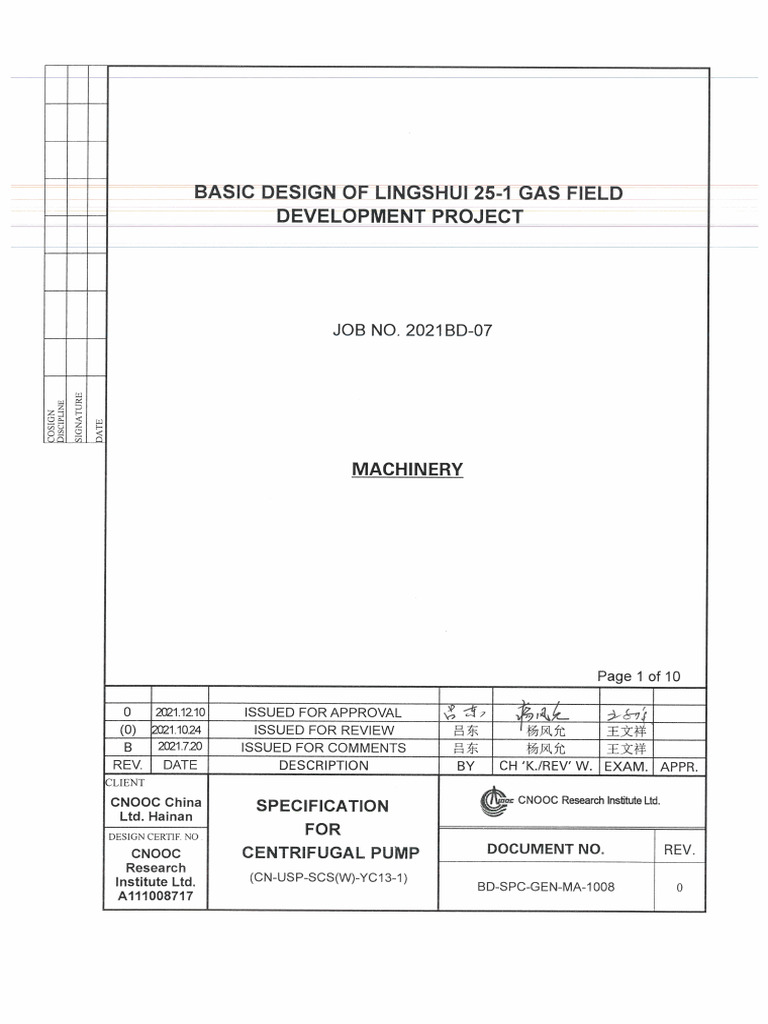 Bd-Spc-Gen-Ma-1008 Specification For Centrifugal Pump Rev0 | PDF | Pump | Specification ...
