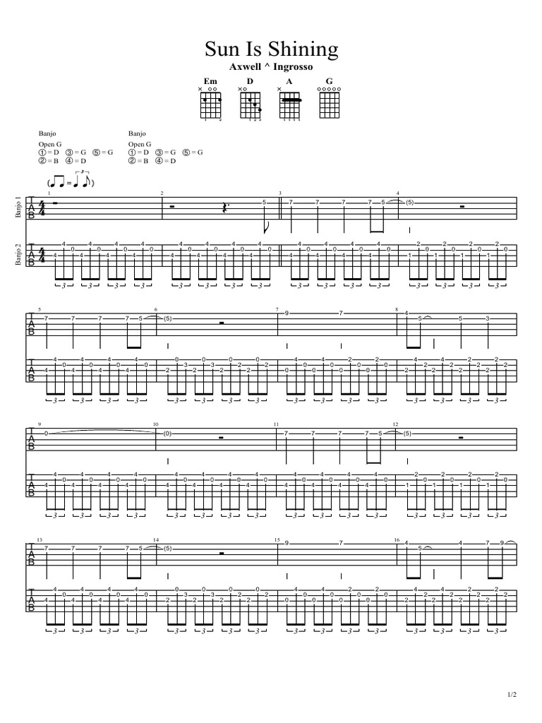 Banjo Tabs for "Sun Is Shining" | PDF