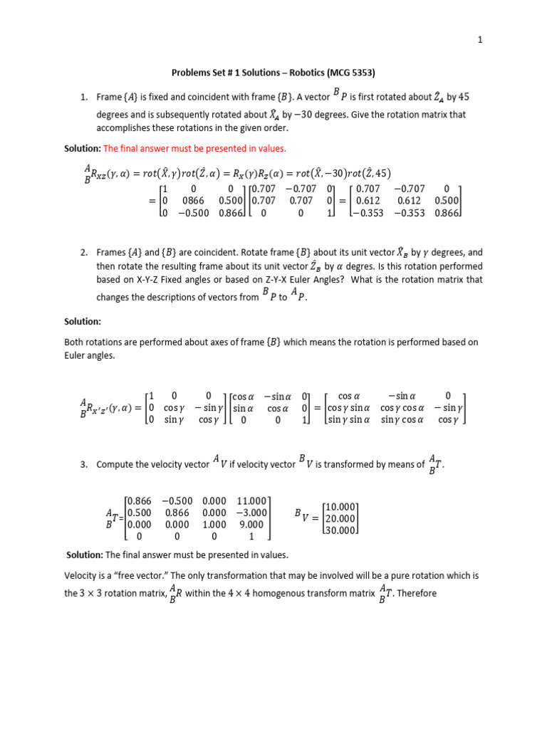 Robotics Problems Set # 01-Solutions (Part 1) | PDF | Rotation ... Robotics Problems Set # 01-Solutions (Part 1) | PDF | Rotation ...