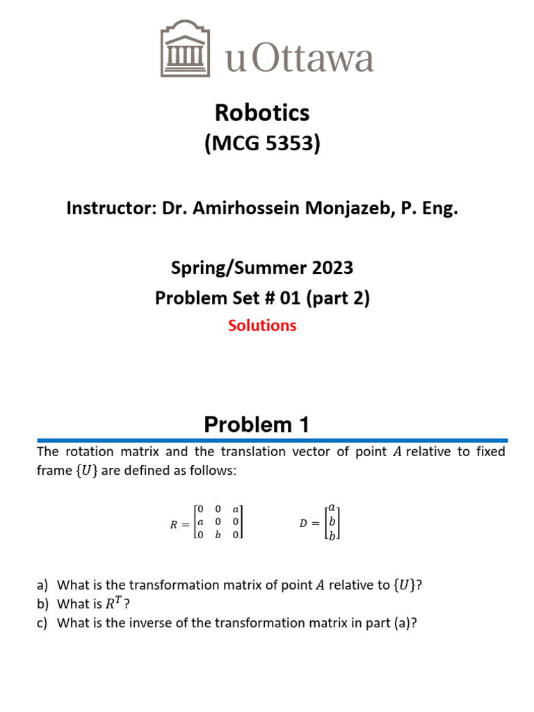 Robotics Problems Set # 01-Solutions (part 2) | PDF | Matrix ... Robotics Problems Set # 01-Solutions (part 2) | PDF | Matrix ...