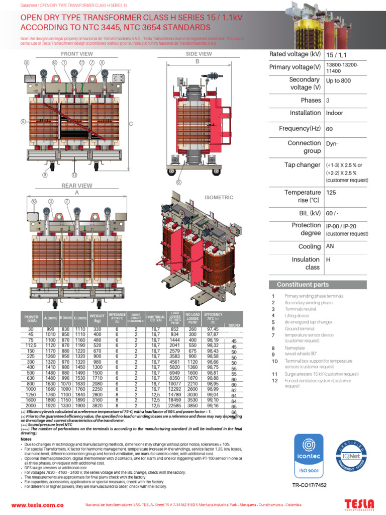 Trafo 3f Seco 15kv 30-2000kva Class H (Tesla) | PDF | Transformer ...