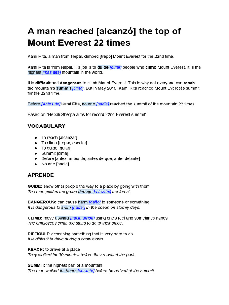 A Man Reached The Top of Mount Everest 22 Times - 28112022 | PDF