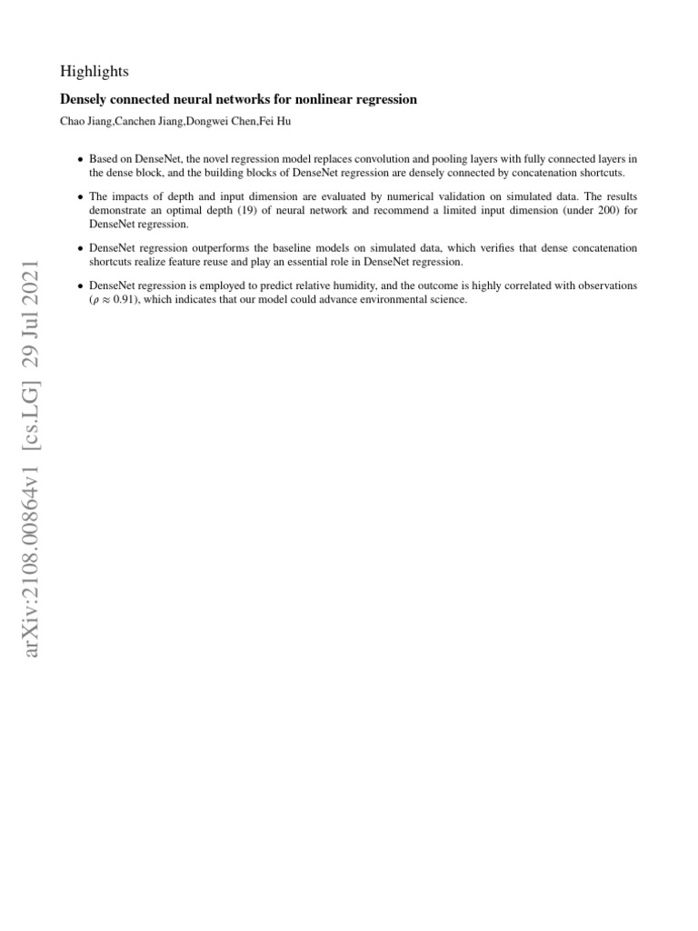 Densely Connected Neural Networks For Nonlinear Regression | PDF | Artificial Neural Network ...