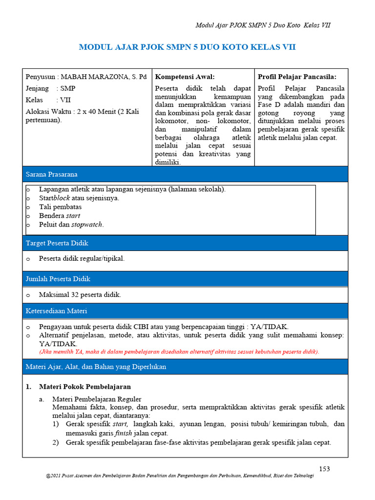 05 Modul Ajar Jalan Cepat - 27 - 07 - 2021 | PDF