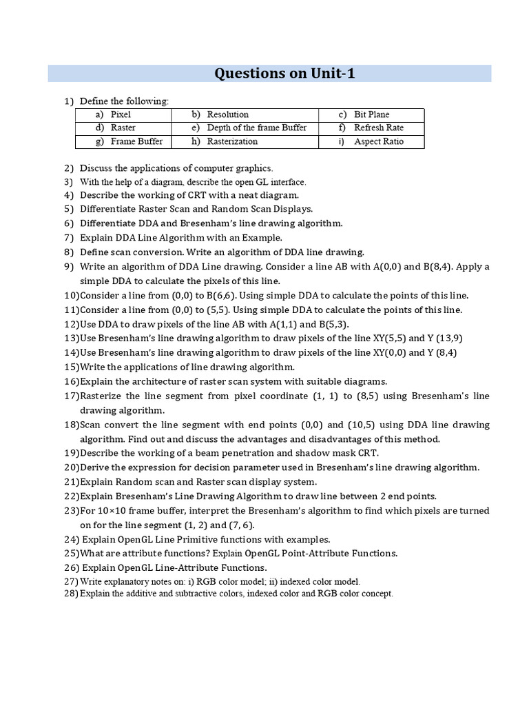 Question Bank | PDF | 2 D Computer Graphics | Pixel
