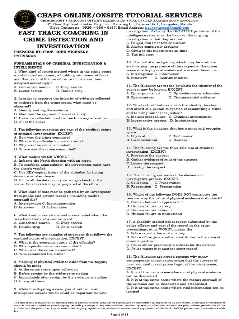 Sir Pontiveros Fast Track Coaching in Crime Detection and Investigation ...