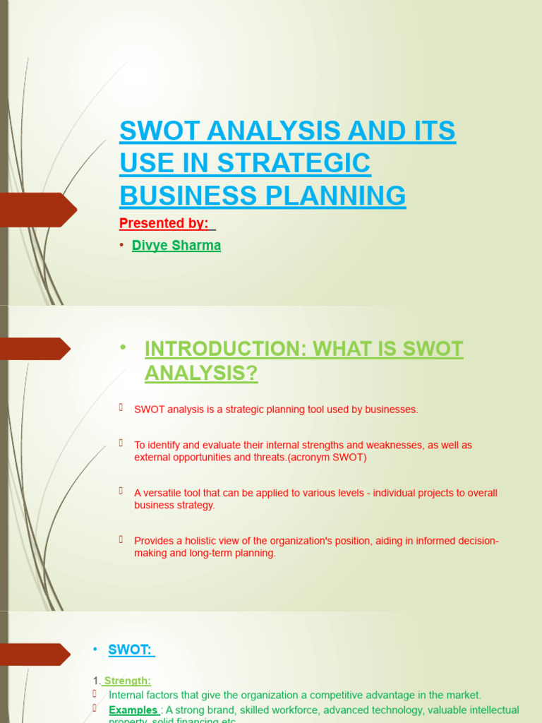 Swot Analysis And Its Use In Strategic Business Planning Pdf Swot