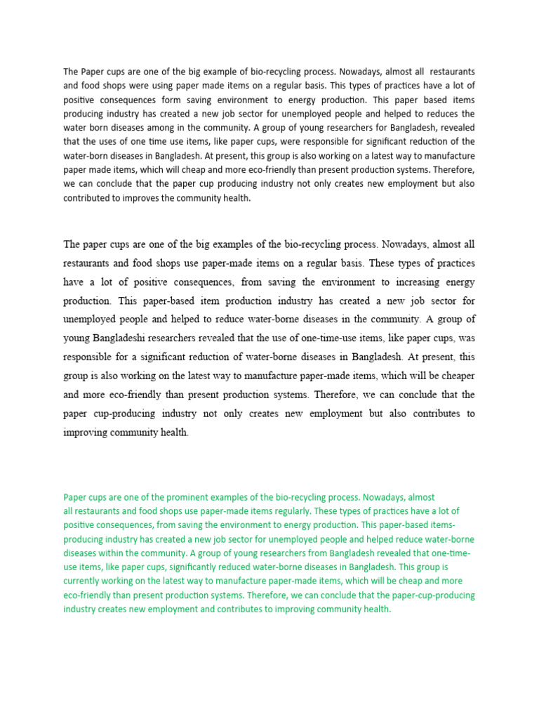 The Paper Cups Are One of The Big Example of Bio | PDF | Employment | Paper