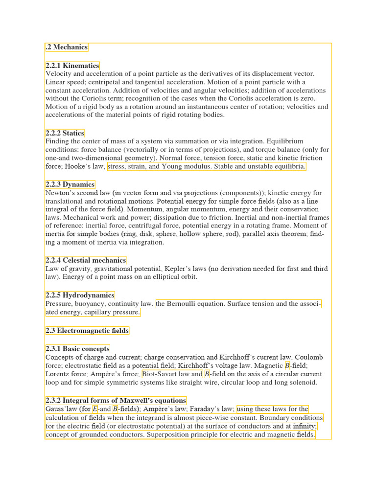 Ipho Syllabus | PDF | Rotation Around A Fixed Axis | Waves